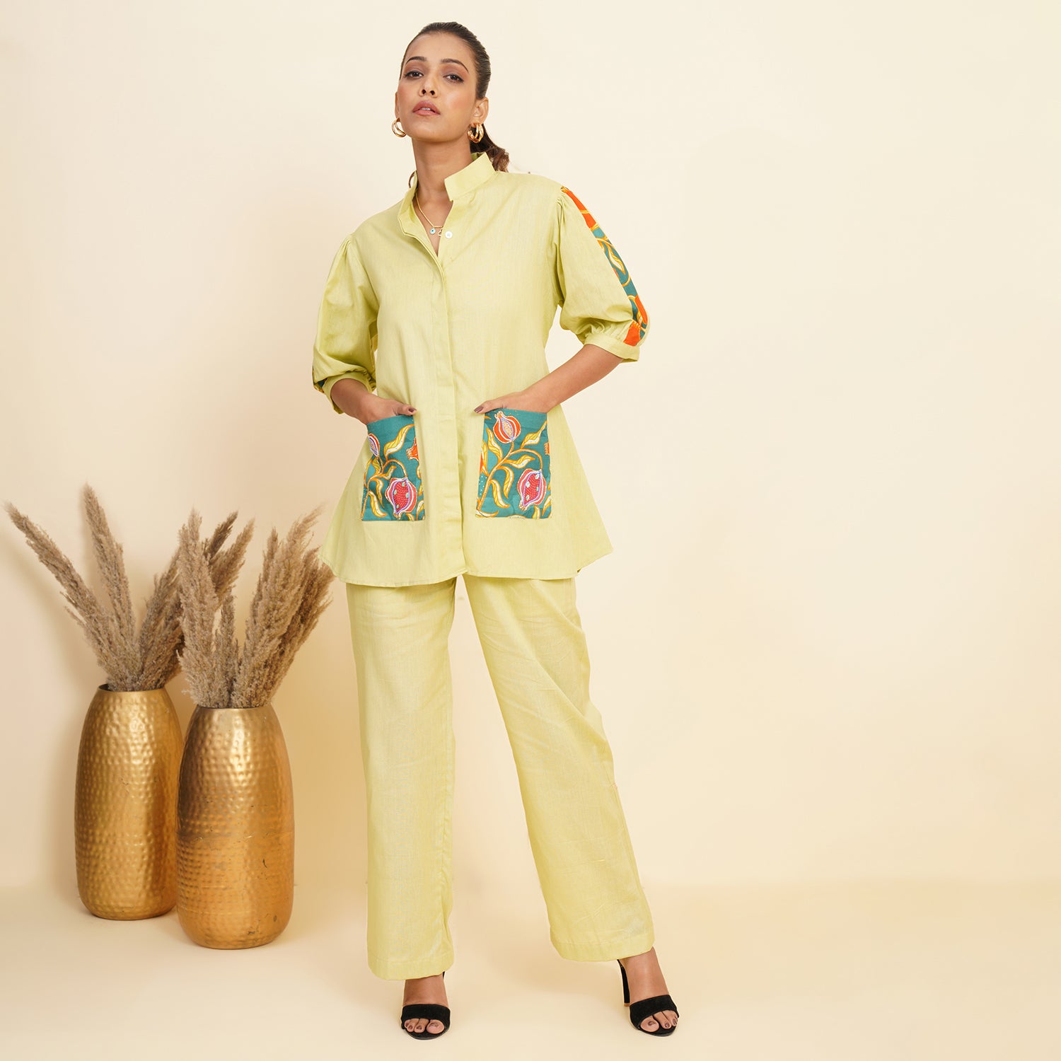 Olive Embroidered Pocket Coord set – Kalaloom