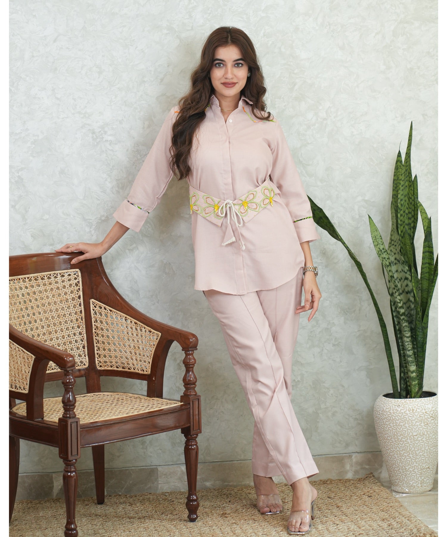 Pastel Purple Embroidered Overlap Coord Set – Kalaloom
