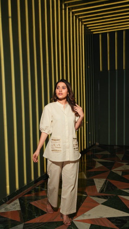 Beige Pocket Embroidered Coord Set – Kalaloom